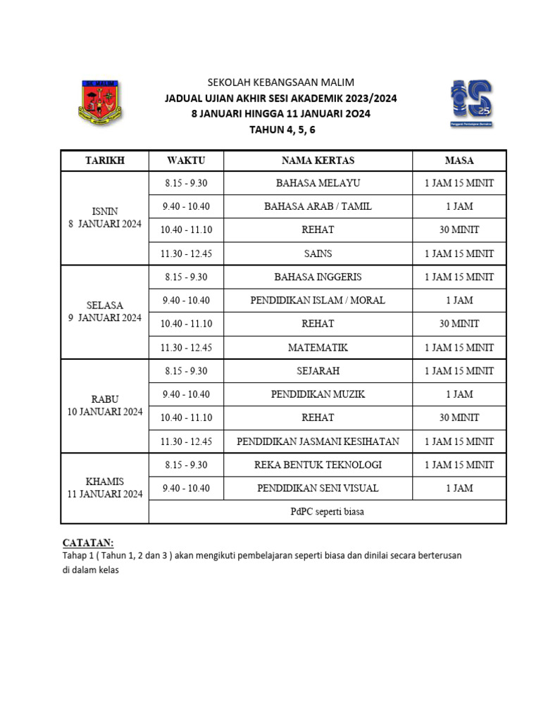 JADUAL UASA 2023-1 | PDF