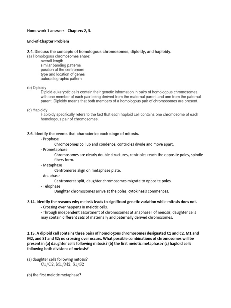 Homework 1 Answers Pdf Meiosis Dominance Genetics