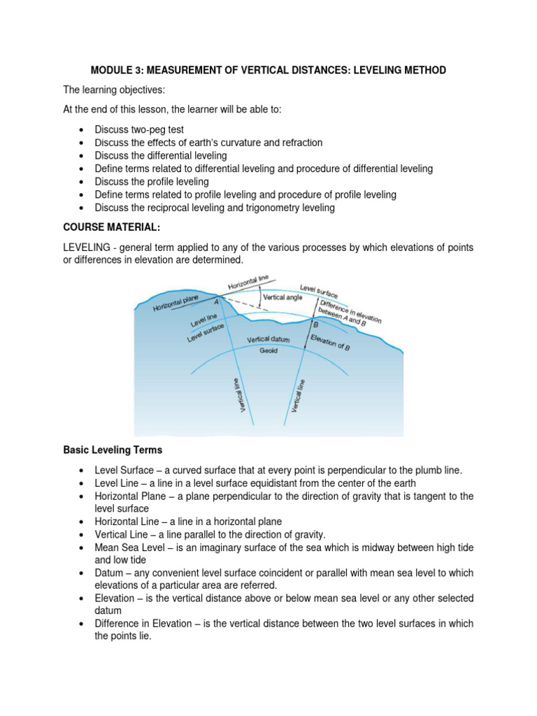 Module 3 Measurement of Vertical Distances Leveling Method | PDF ...