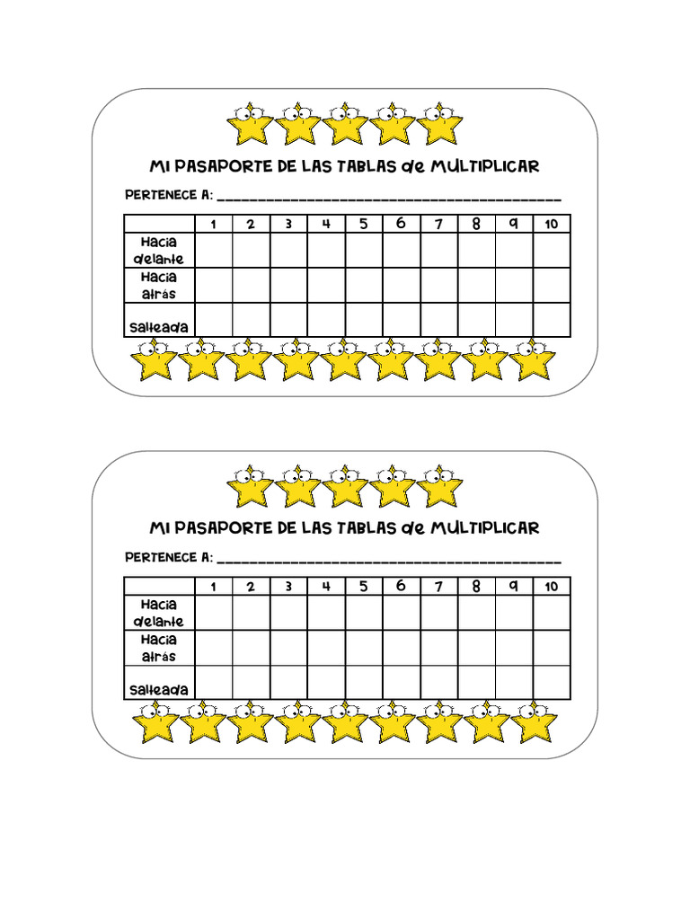 Mi Pasaporte de Las Tablas de Multiplicar | PDF