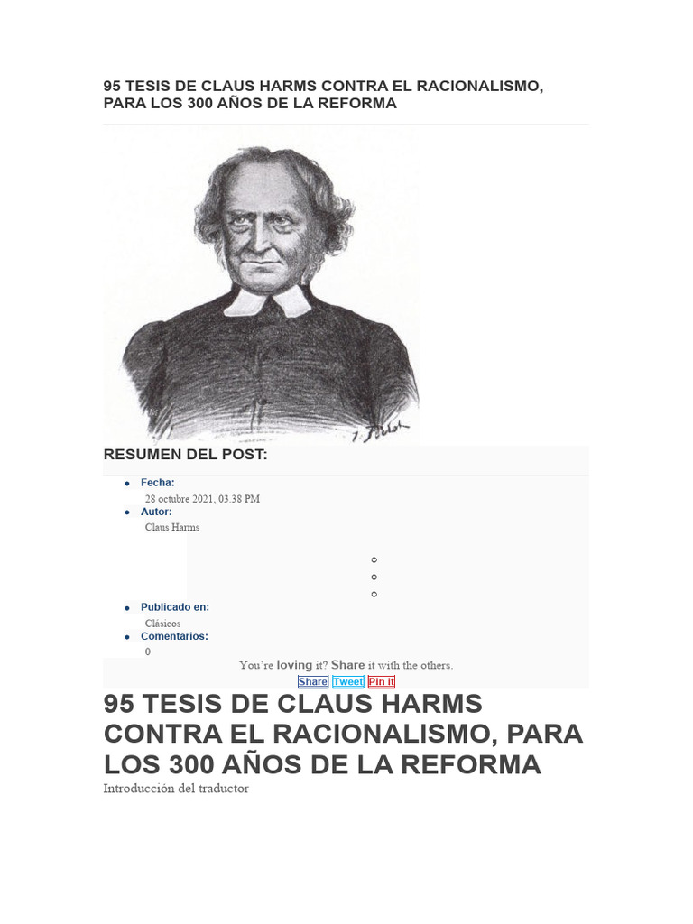 95 Tesis de Claus Harms: Racionalismo y Reforma | PDF | protestantismo ...