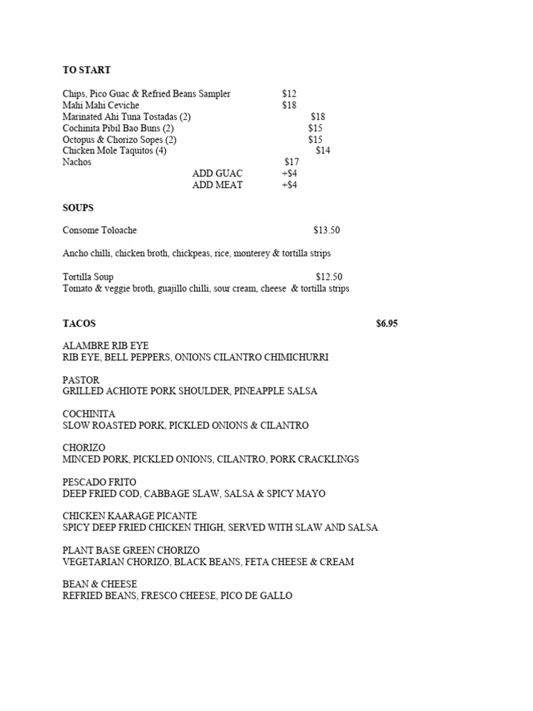 MENU TOLOACHE APERTURA | PDF | Mexican Cuisine | Latin American Cuisine