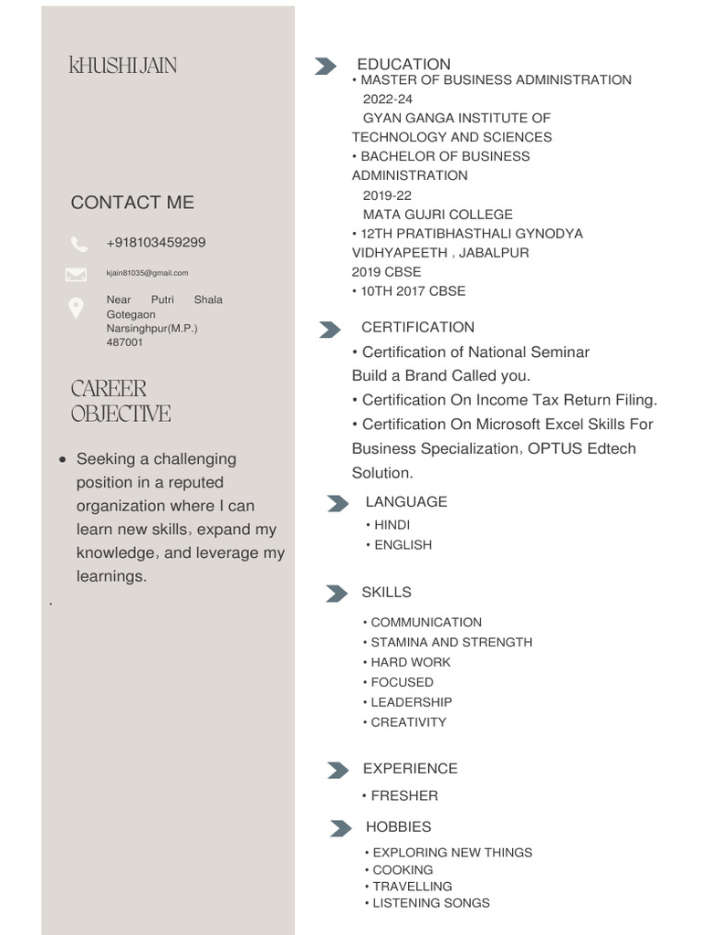 Khushi Resume | PDF