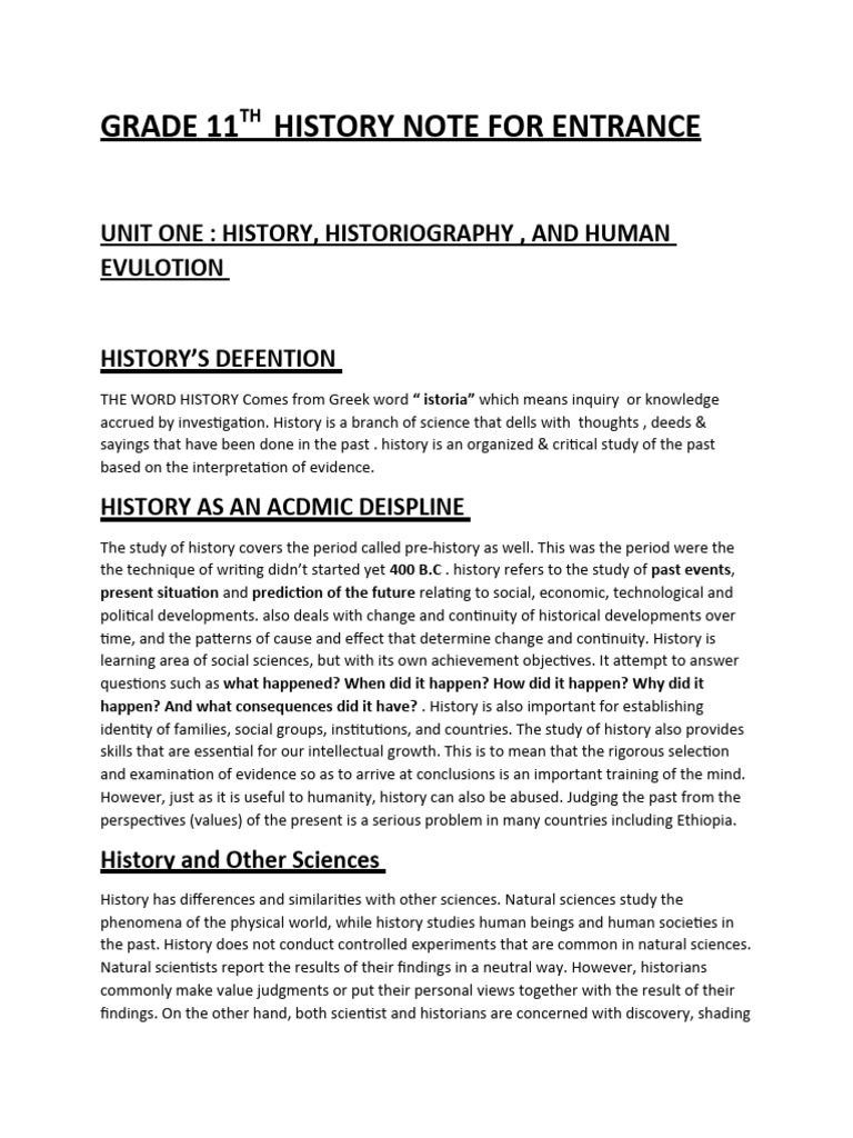 Grade 11 History Enterance Note | PDF | Ancient Egypt | Paleolithic