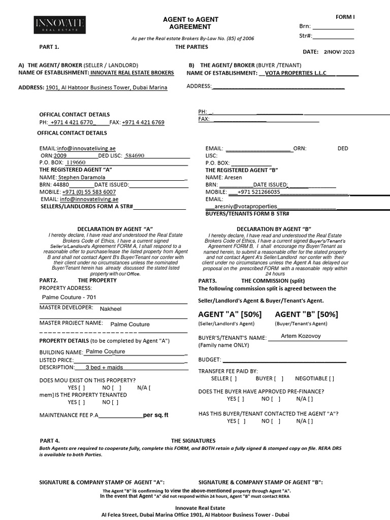 Agent To Agent Form - Agent-3 | PDF | Leasehold Estate | Landlord