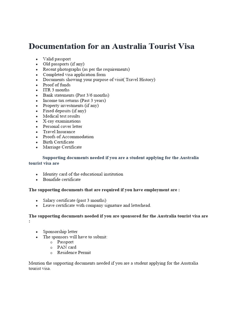 Australia Tourist Visa Checklist | PDF
