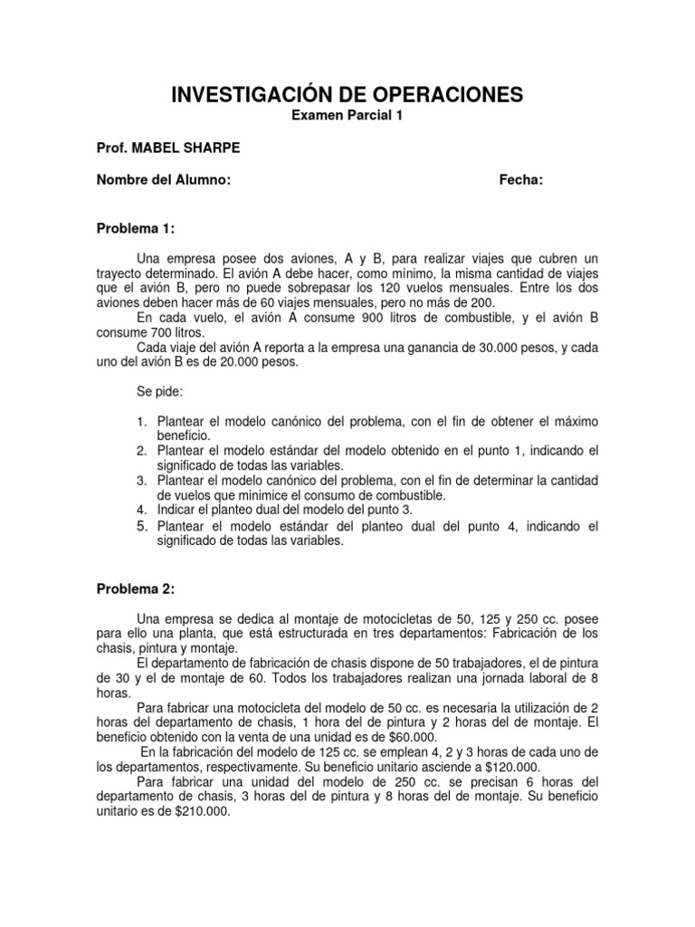 Examen Parcial 1 IO Ss - May-14 Práctica | PDF | Transporte | Vehículos