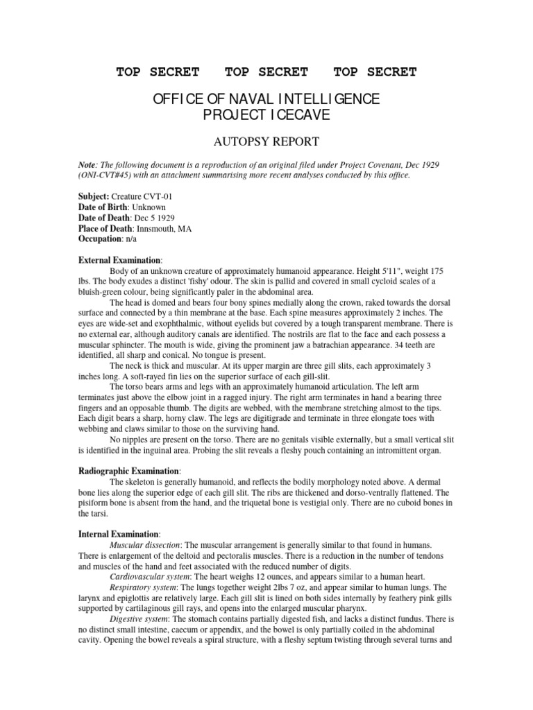 Call of Cthulhu - 1990 - Delta Green - Handout - Deep One Autopsy | PDF ...