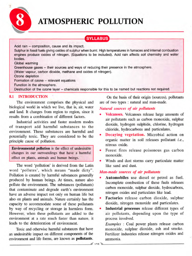 Chemistry Selina Chapter 8 Atmospheric Pollution | PDF