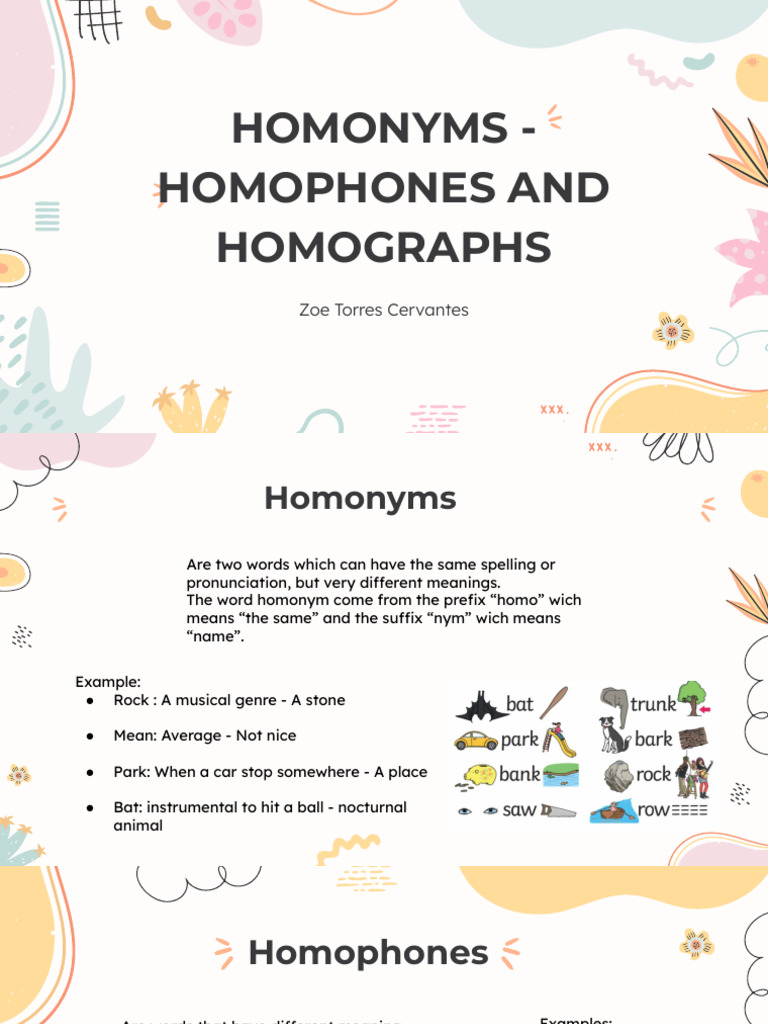Homonyms, Homophones and Homographs | PDF
