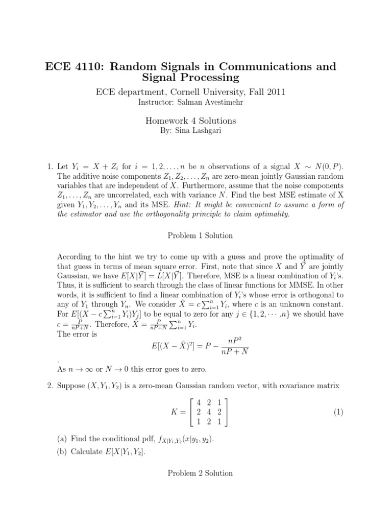 Homework Solutions for ECE 4110 Signals | PDF | Vector Autoregression ...