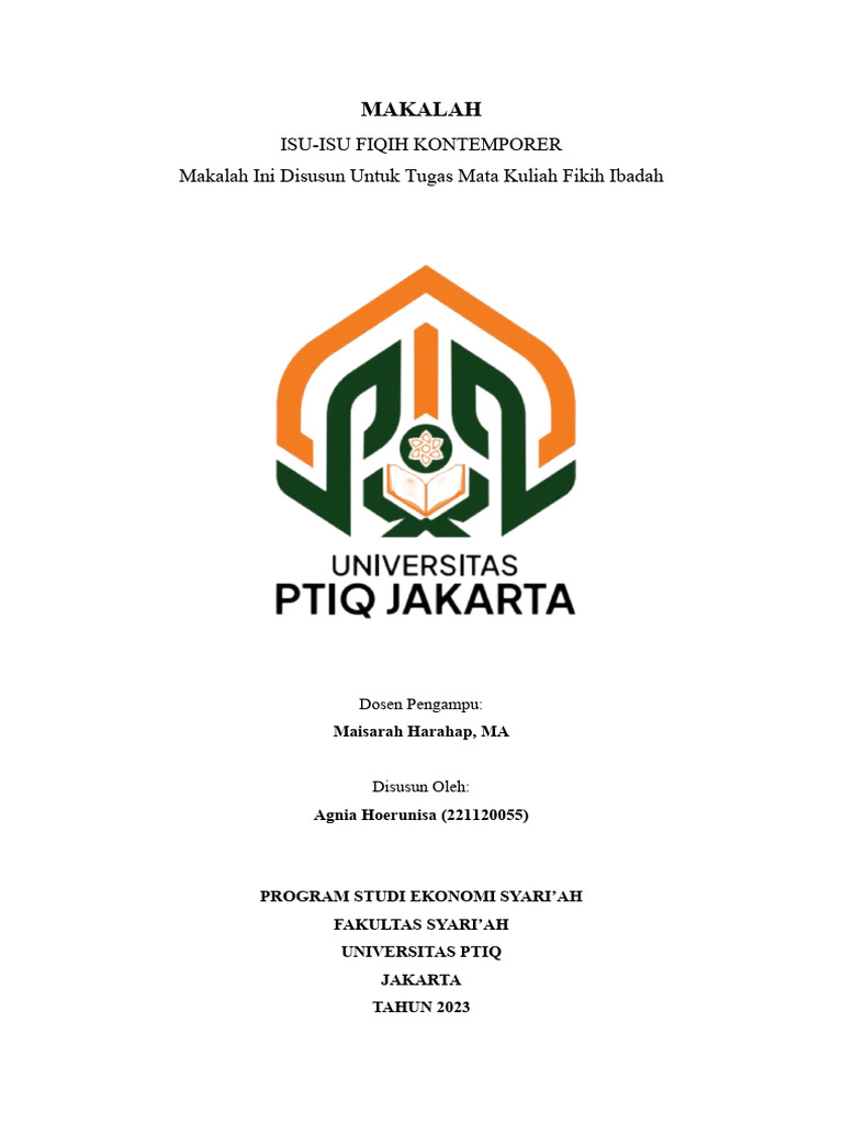 Makalah Fikih Ibadah (Isu-Isu Fiqih Kontemporer) Agnia | PDF Makalah Fikih Ibadah (Isu-Isu Fiqih Kontemporer) Agnia | PDF