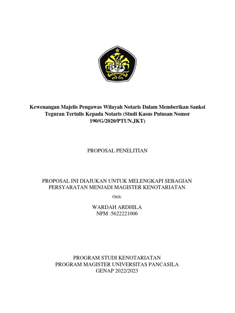 Cover Proposal Tesis Wardah | PDF | Pengelolaan Keuangan & Uang ...