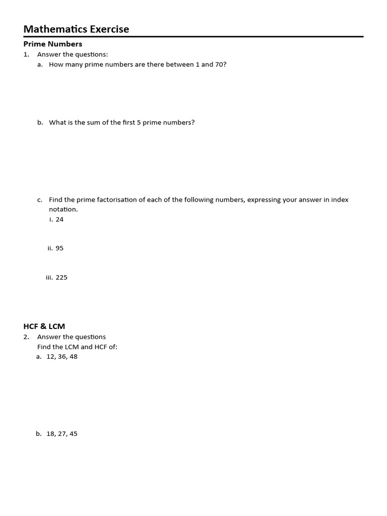Mathematics Exercise Pdf Arithmetic Mathematics