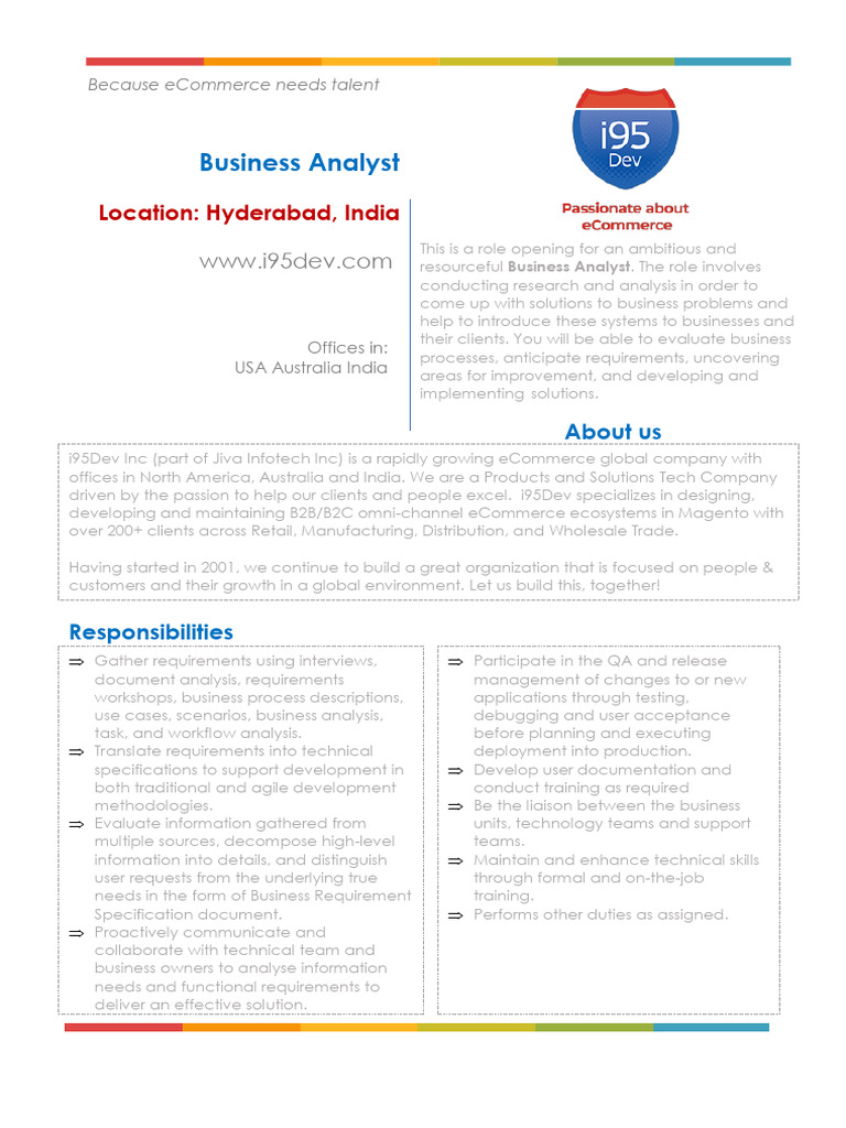 JD028 I95dev BusinessAnalyst | PDF | Agile Software Development | E Commerce