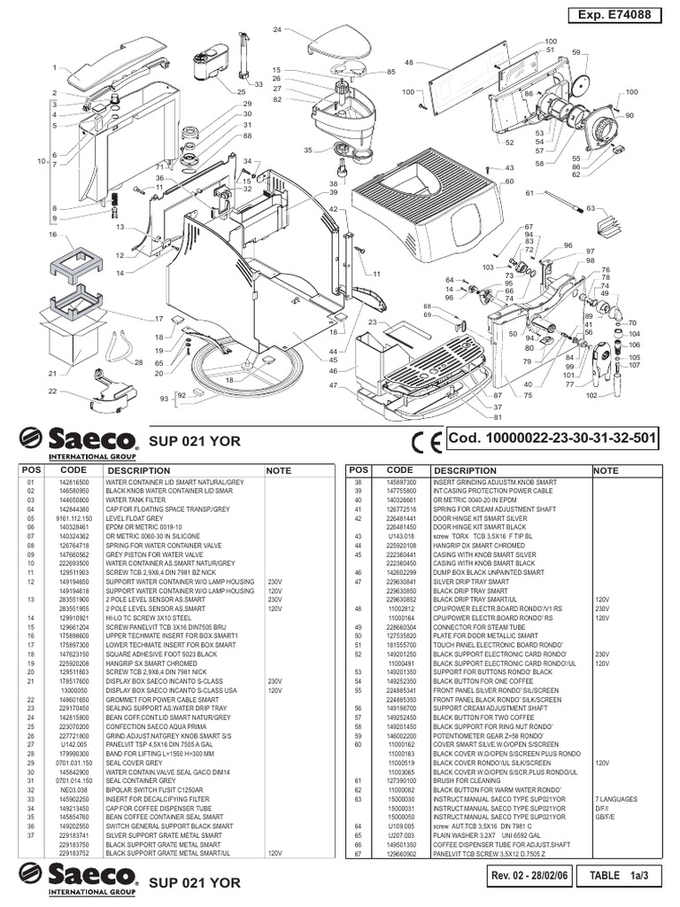Saeco Incanto Rondo Parts Diagram | PDF | Tools | Building Materials