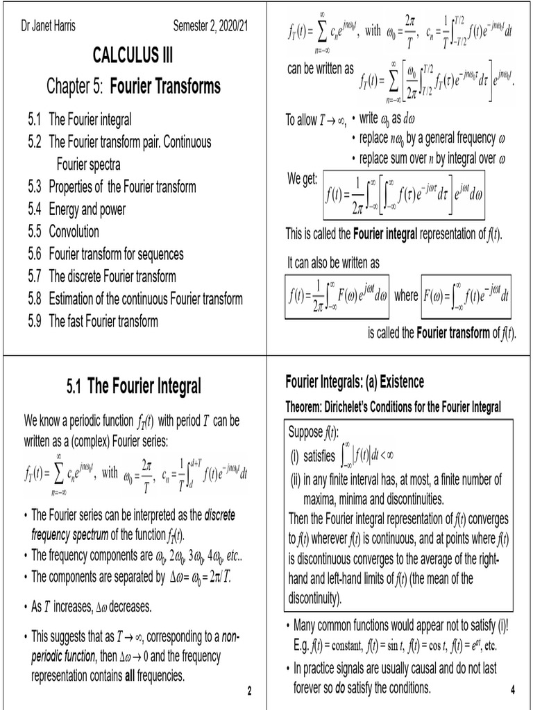 Cal3 Ch5 Fourier Transforms Bw4p 1 | PDF | Fourier Transform | Spectral Density