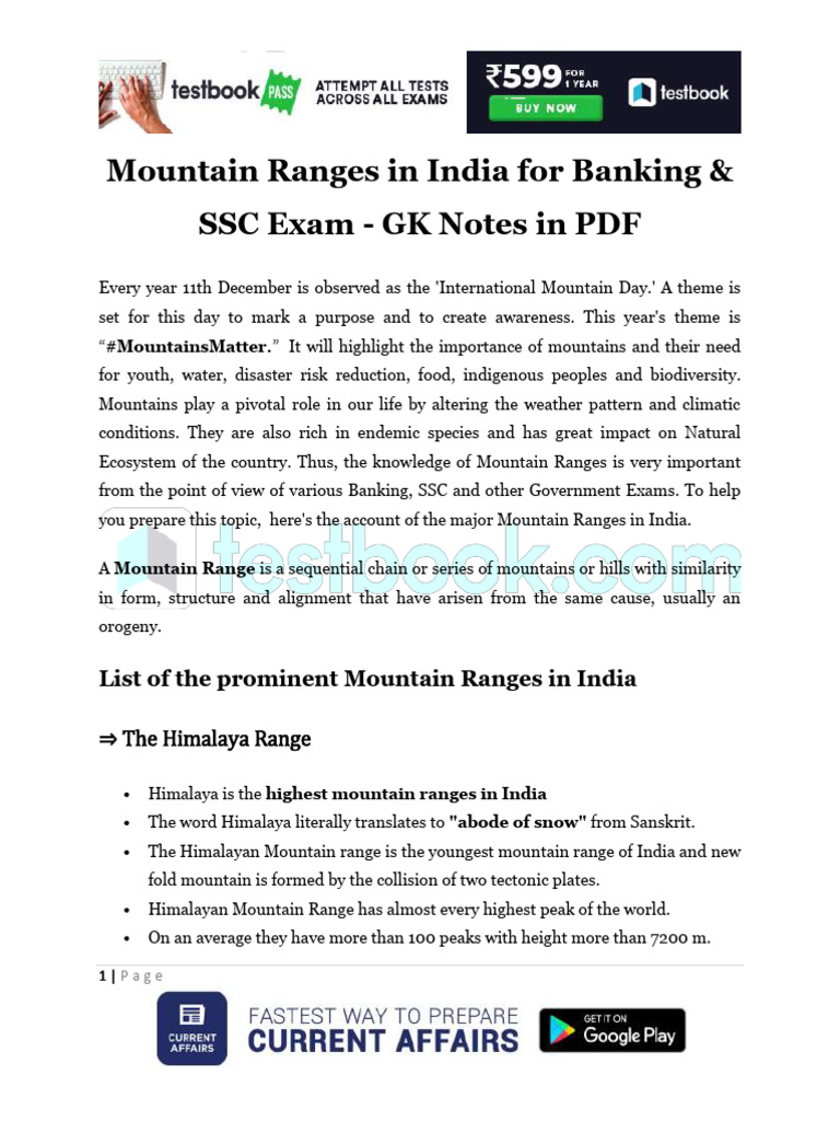 21a07ed3 Mountain Ranges in India For Banking SSC Exam GK Notes in PDF ...