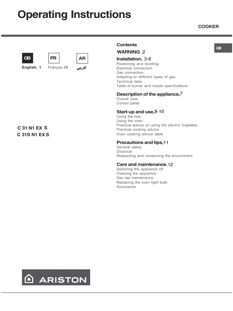 Hotpoint Ariston C 31 N1 Manual | PDF | Grilling | Ac Power Plugs And ...