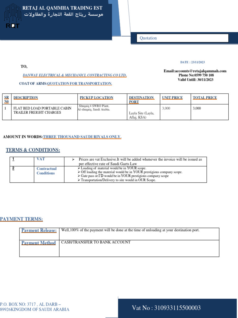 Transportation Quotation for Danway | PDF | Value Added Tax | Business