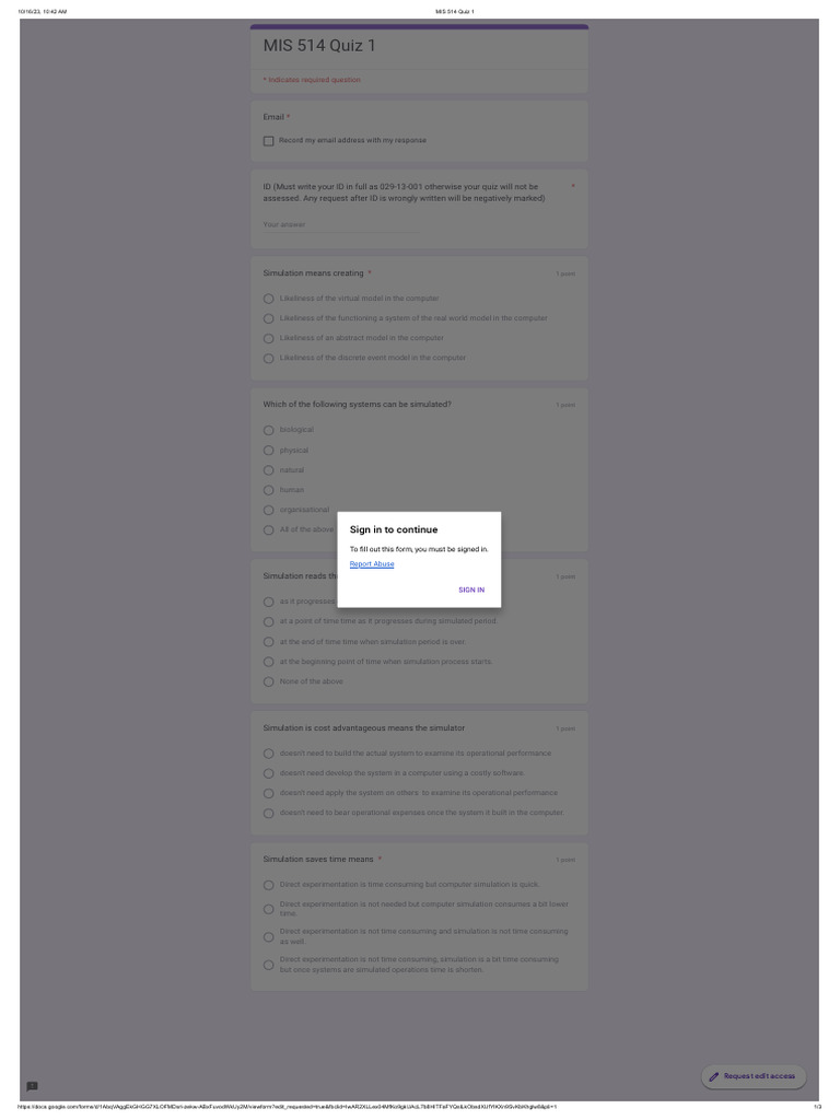 MIS 514 Quiz 1 | PDF | Simulation | System