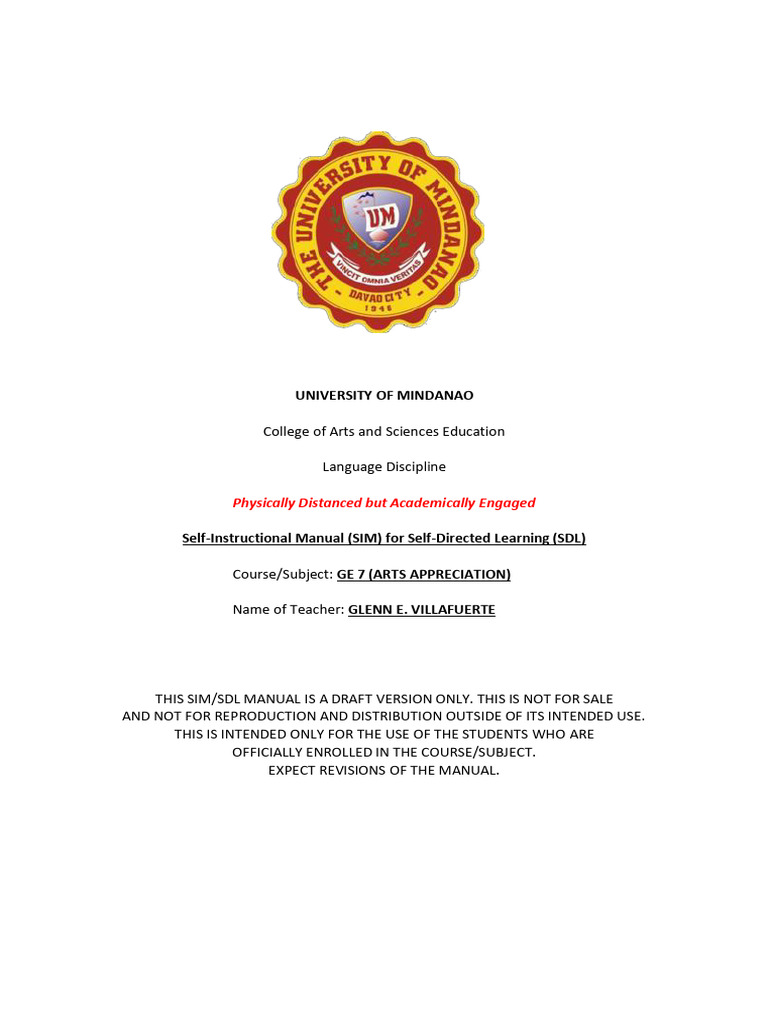 Arts Appreciation Self-Instruction Manual | PDF | Humanities | The Arts