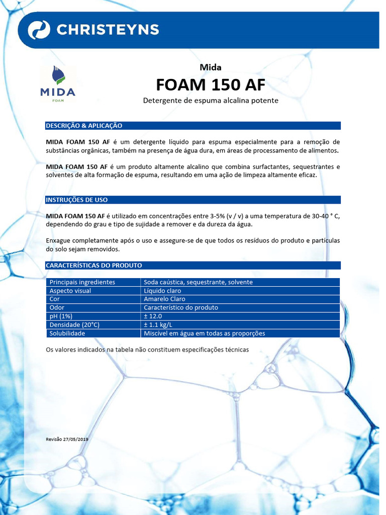 Mida Foam 150 Af | PDF | Solvente | Hidróxido de sódio