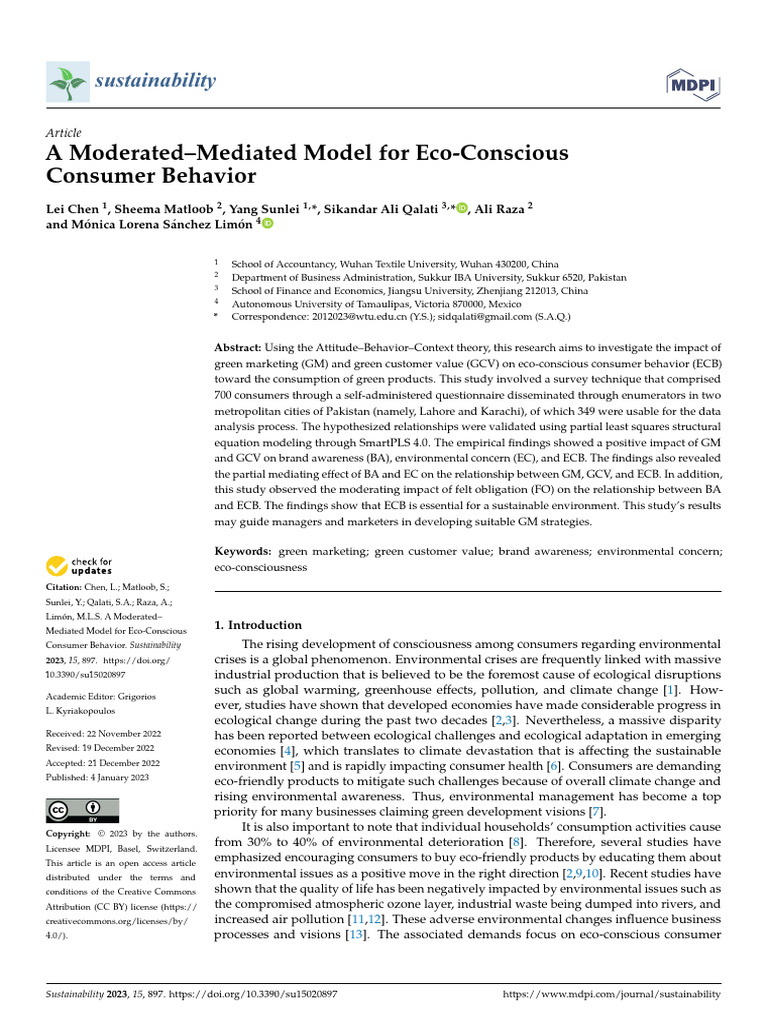 A Moderated–Mediated Model for Eco-Conscious Consumer Behavior | PDF ...
