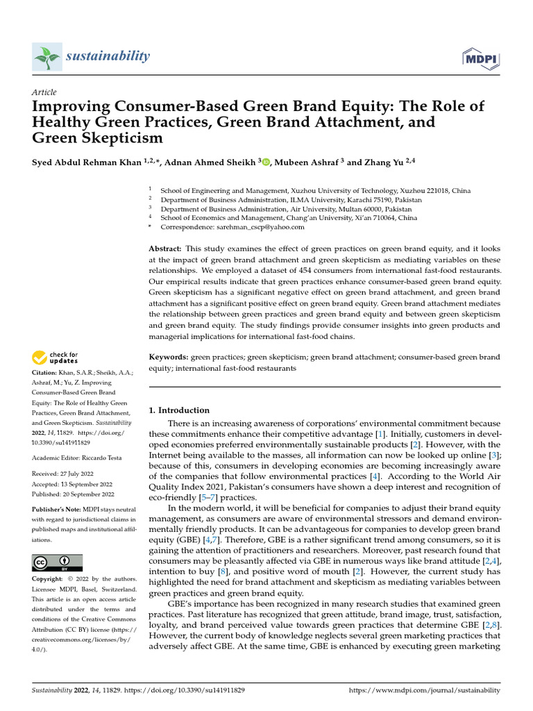 Improving Consumer-Based Green Brand Equity The Role of Healthy Green ...