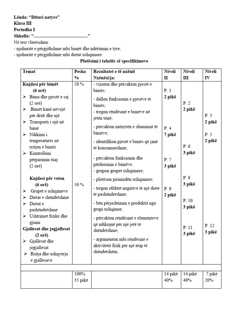 Dituri Natyre 3 - Teste Me Bluprint 2023-2024 | PDF