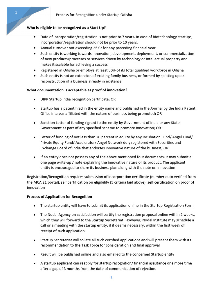 Process of Recognition Under Startup Odisha | PDF | Startup Company ...