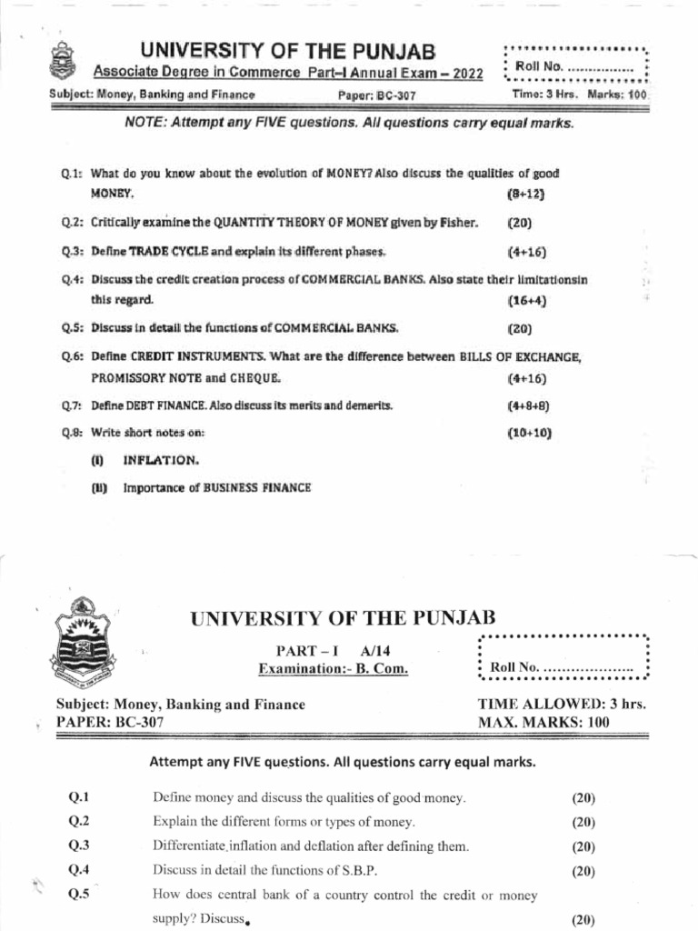 BC 307 PI Past Papers | PDF | Money | Banks