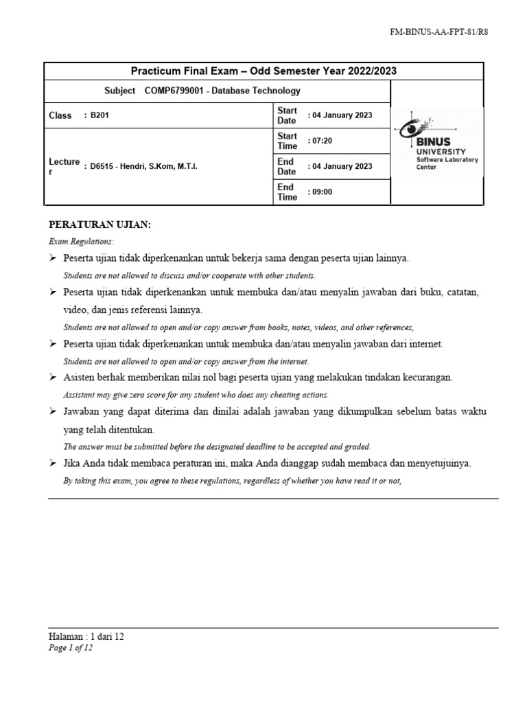 Database Technology SQL Exercise | PDF | Bisnis | Teknologi & Rekayasa