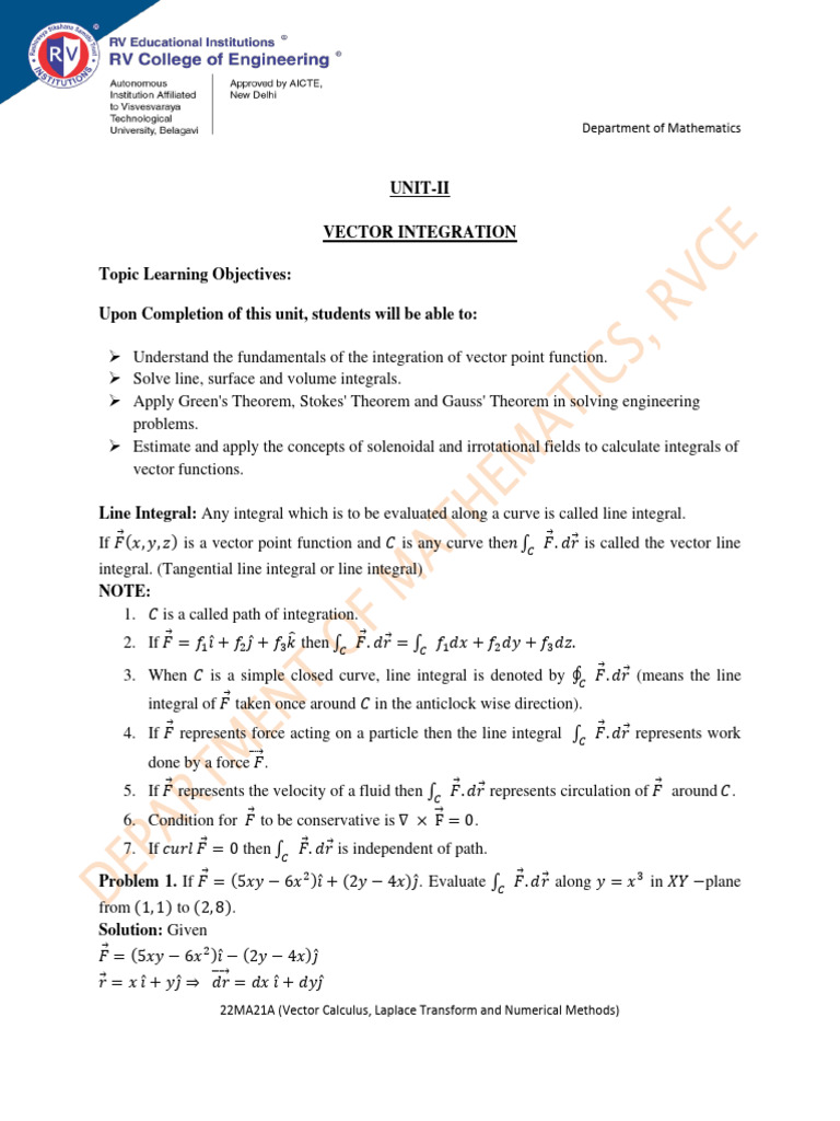 Unit-II - (Vector Integration - New) | PDF | Integral | Flux