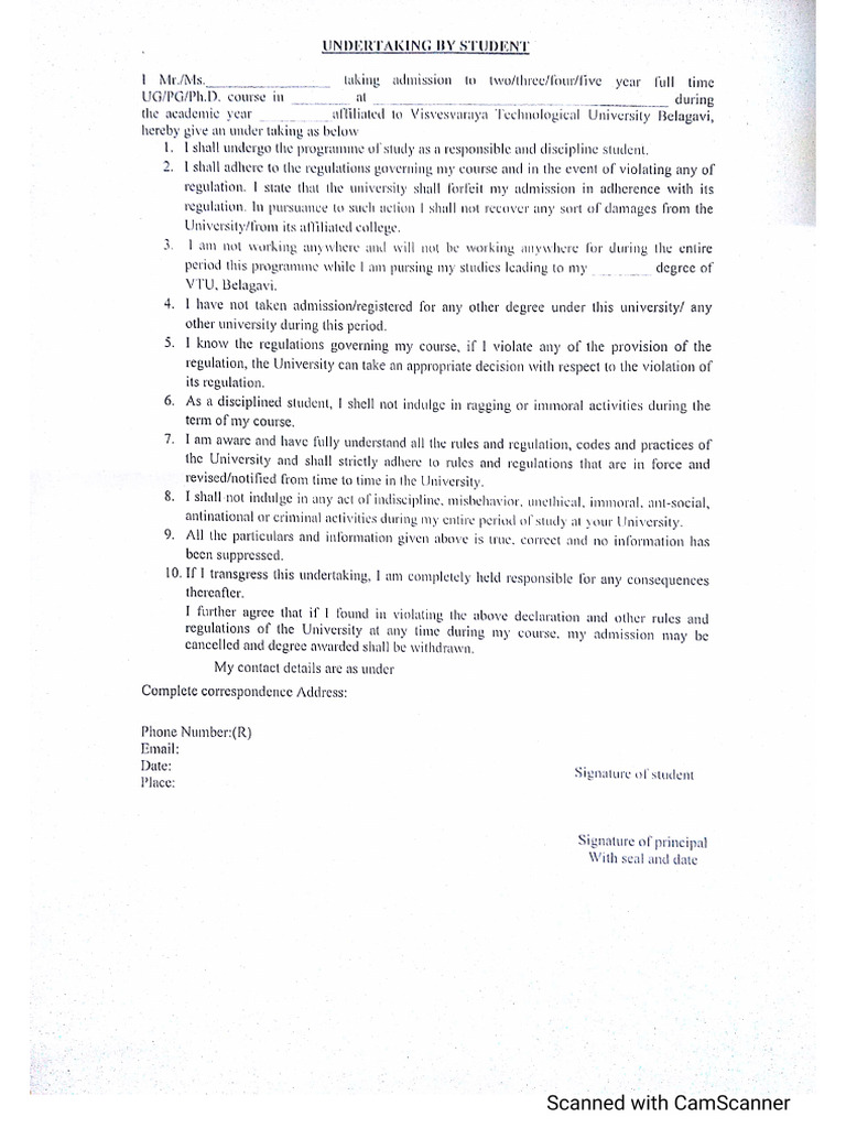 Undertaking by Students | PDF