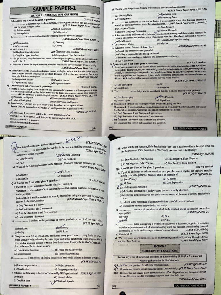 AI Sample Paper 1 Imp | PDF | Cybernetics | Applied Mathematics