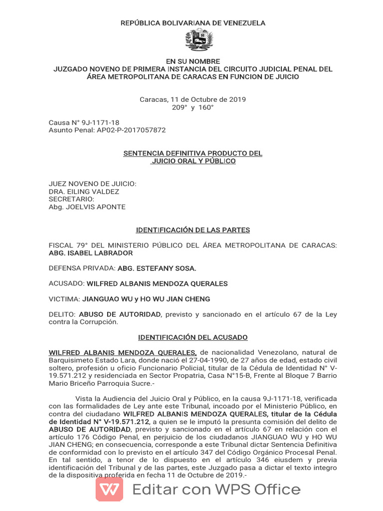 Exp, 1171-18 Decision Absolutoria | PDF | Procedimiento Criminal | Ley ...