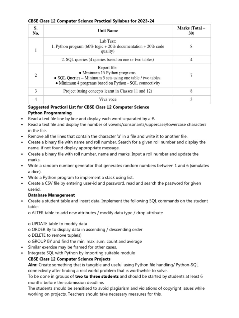Computer Practical Cbse Guidelines | PDF | Sql | Computer File