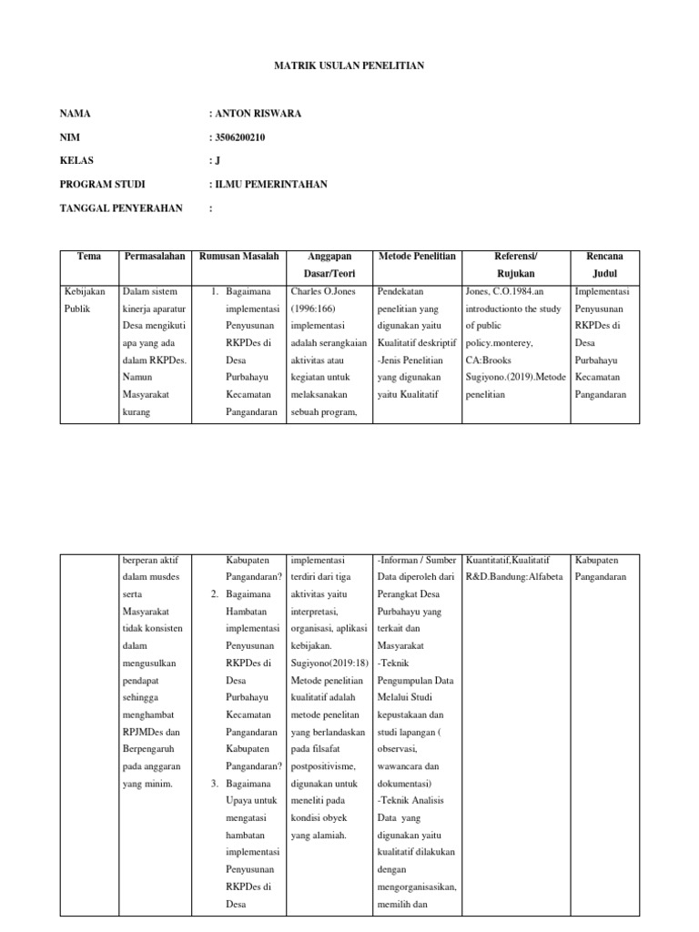 MATRIK USULAN PENELITIAN | PDF