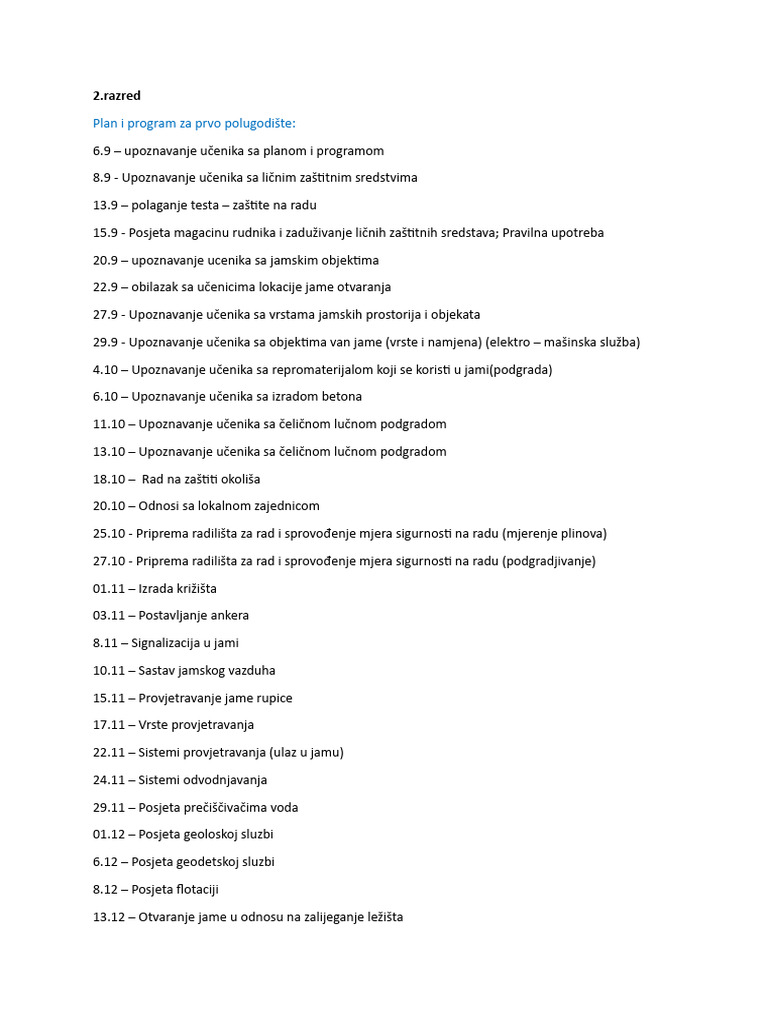 II razred - plan i program | PDF