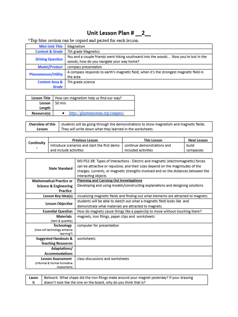 lesson plan two - google docs | PDF | Magnetism | Magnetic Field