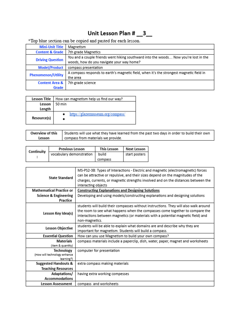 Lesson Plan Three | PDF | Magnetism | Compass