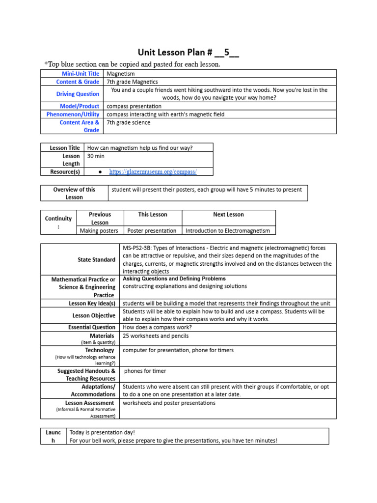 Lesson Plan Five | Download Free PDF | Magnetism