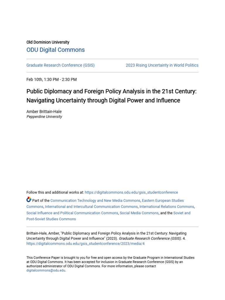 Public Diplomacy and Foreign Policy Analysis in The 21st Century | PDF | Leadership | Public ...