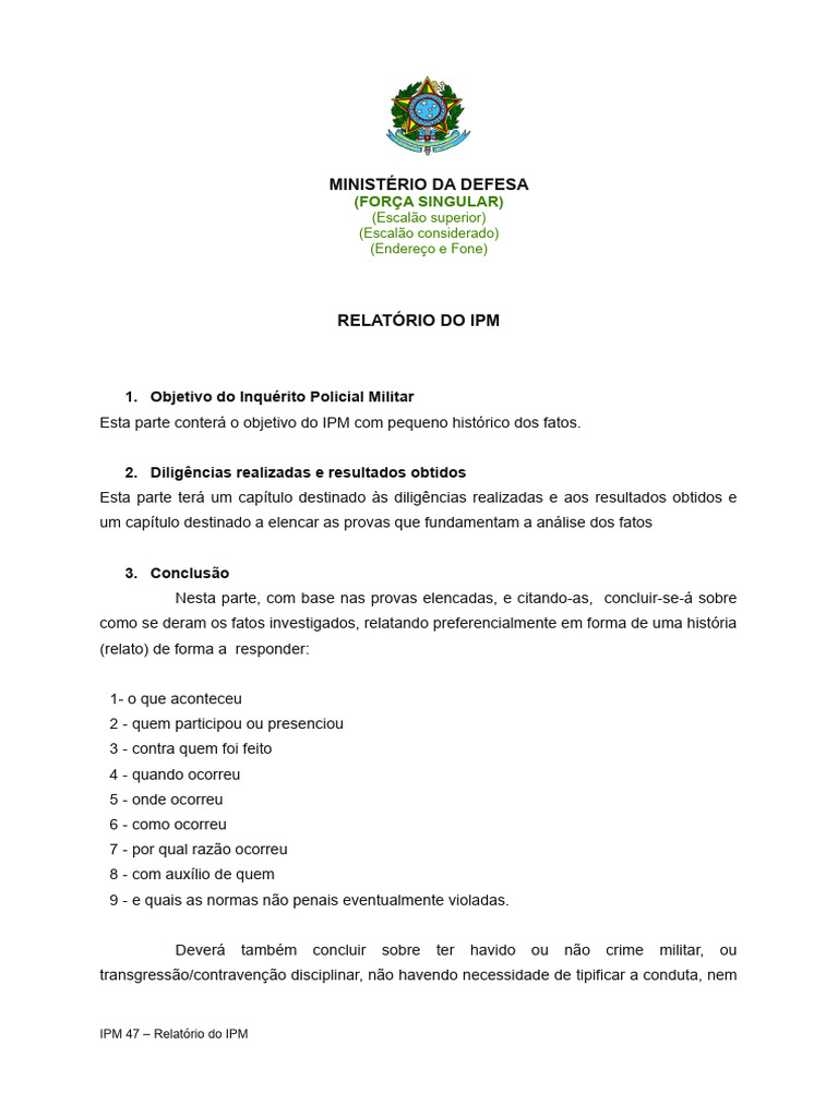 Relatório do Inquérito Policial Militar | PDF