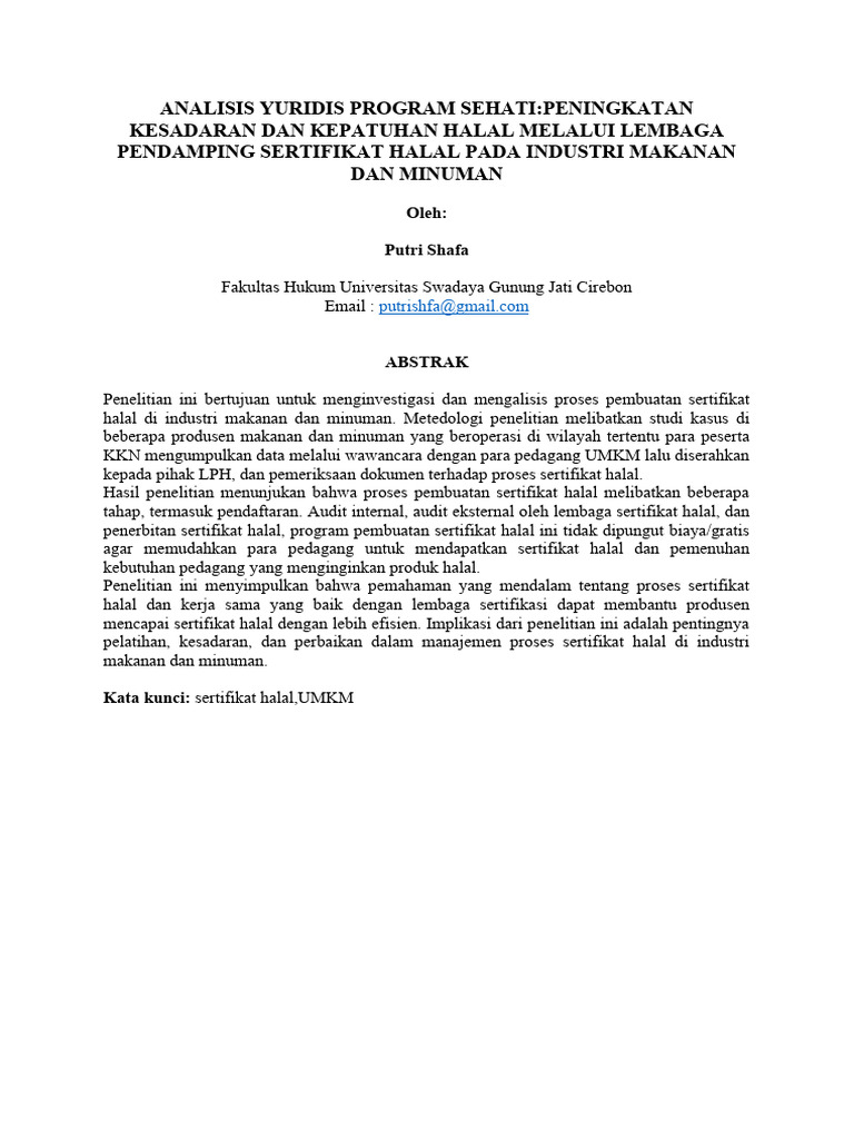 Laporan PPL Sertifikat Halal Putri Shafa | PDF