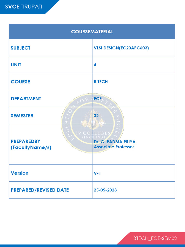 III-ii - Ece-Vlsi Design (Autonomous) - Unit IV | PDF | Logic Gate | Cmos