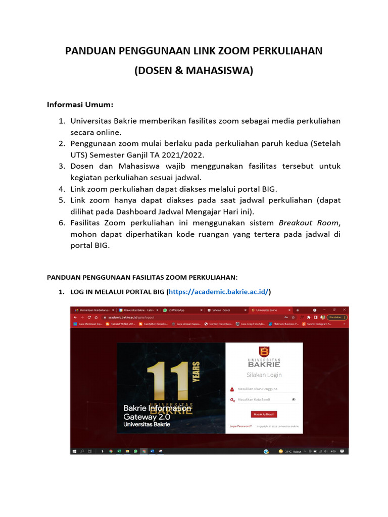 PANDUAN PENGGUNAAN LINK ZOOM PERKULIAHAN (Dosen & Mahasiswa) | PDF