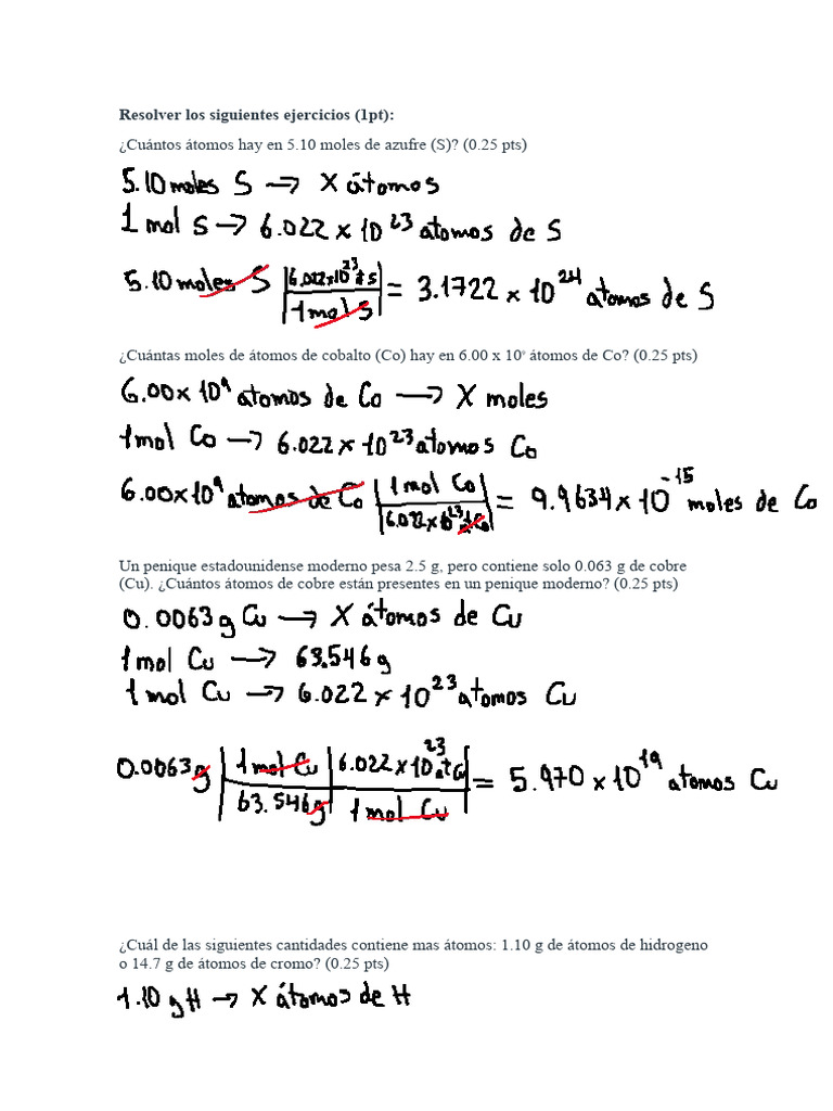 Tarea 3 - Ejercios de Masa Molar, Mol, Formulas Empiricas (Soluciones) | PDF