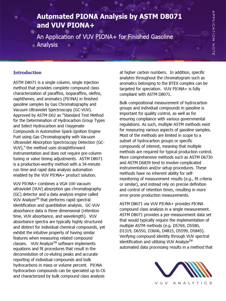 FIONA Analysis by ASTM D8071 | PDF | Gas Chromatography | Chromatography